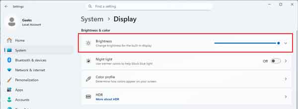 How to change the brightness in Windows 11